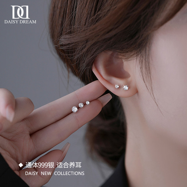 999 sterling silver diamond earrings for women, super flash ear ...