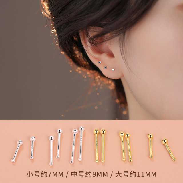 999 sterling silver earrings for women with pierced ears, double-headed ...