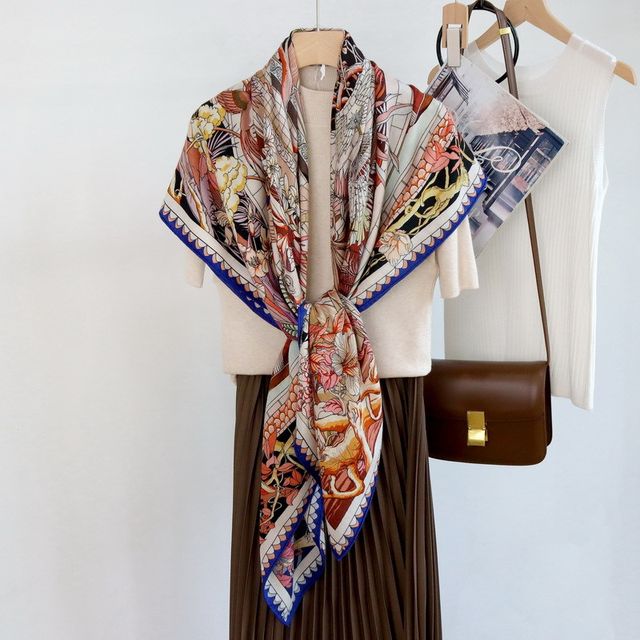 Double-sided two-color silk wool large square scarf European and ...