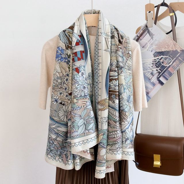 Double-sided two-color silk wool large square scarf European and ...