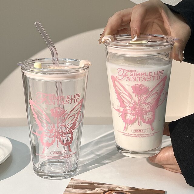 Girly ins English print high-looking straw water cup juice cup large ...