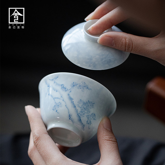 Hand-painted green pine jade clay bowl tea cup Japanese retro handmade ...