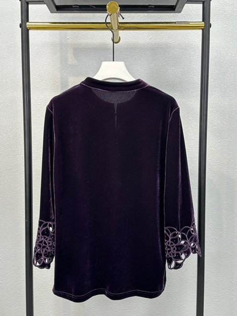 Hollow embroidered velvet top Middle -aged and elderly mothers install ...