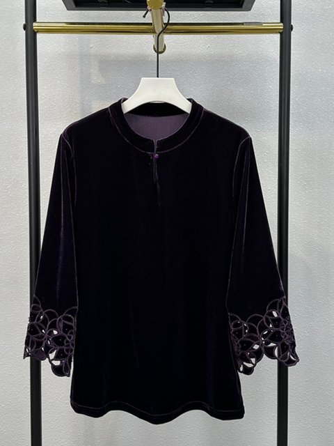 Hollow embroidered velvet top Middle -aged and elderly mothers install ...