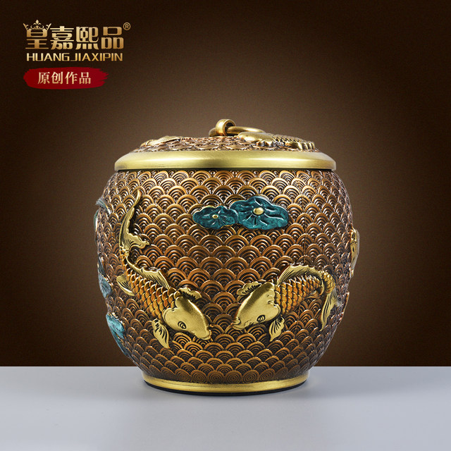 All copper carp copper tank small ornaments treasure pot copper tea pot ...