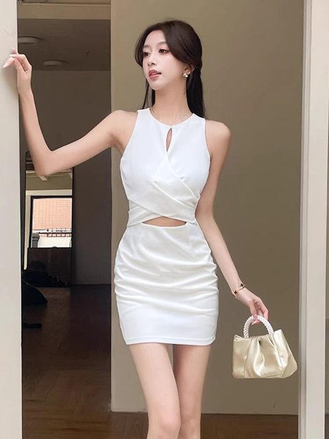 BEBE NOBLE hollow waist-tight sexy dress for women summer French high ...