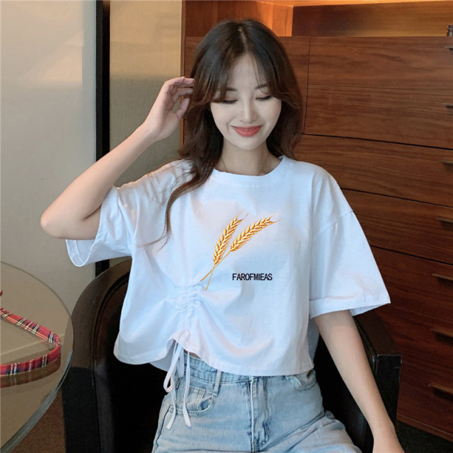 Japanese all-match t-shirt women's short high waist exposed navel ...