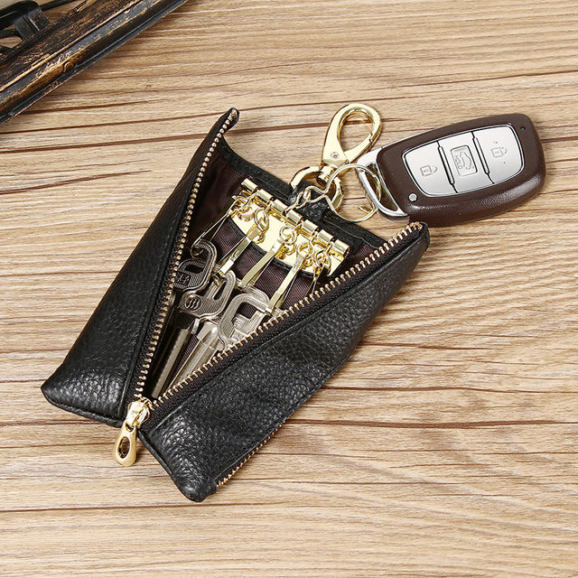 Key bag zipper car key bag genuine leather multifunctional first layer ...