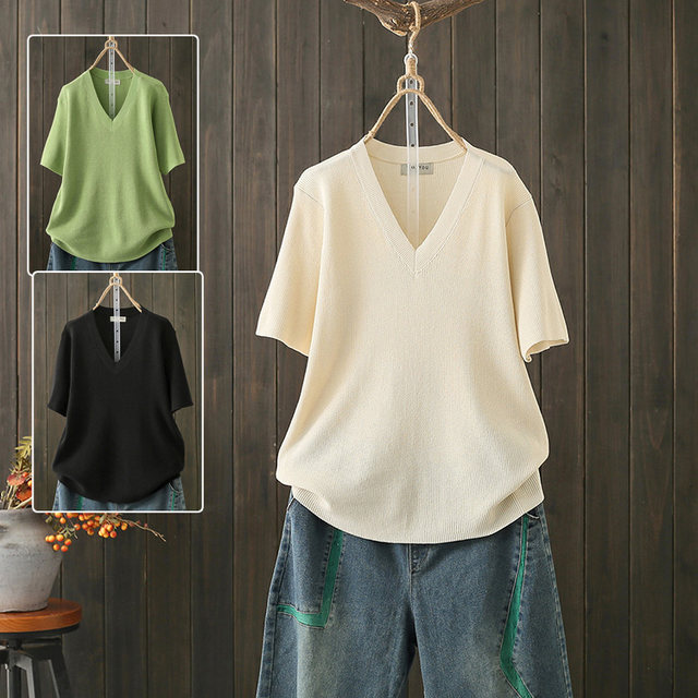 Ice silk short-sleeved t-shirt for women large size fat mm2023 summer new style 200Jin [Jin ...