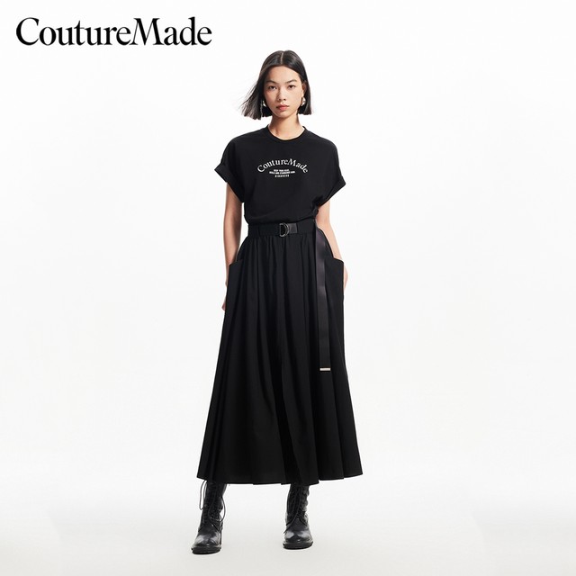 VeroModa dress 2024 early autumn new fashion simple belt slimming solid color commuter long ...