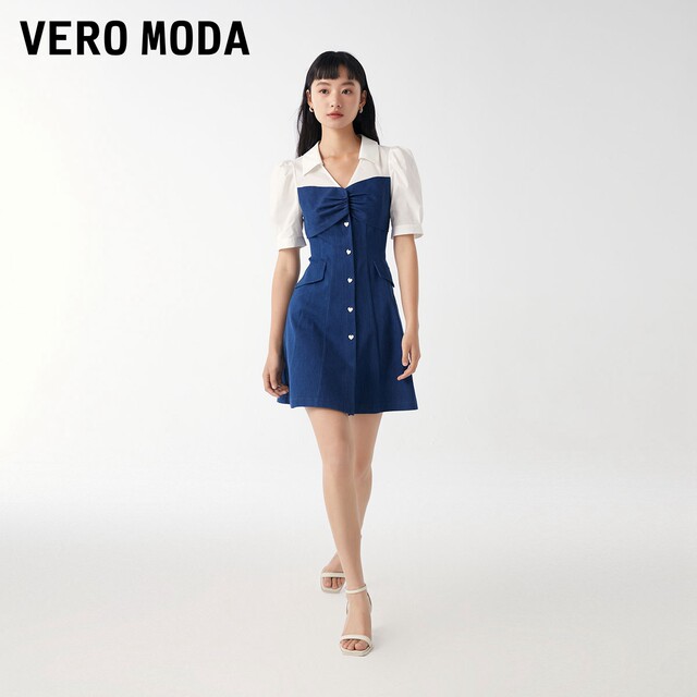Veromoda dress 2024 autumn and winter new denim stitching waist skirt ...