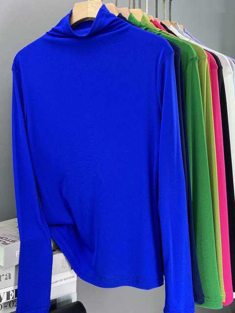 2025 spring slimming new high-neck long-sleeved T-shirt for women with ...
