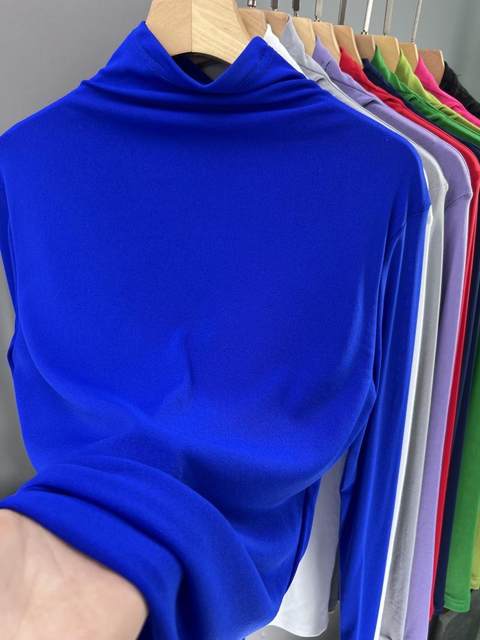 2025 spring slimming new high-neck long-sleeved T-shirt for women with ...