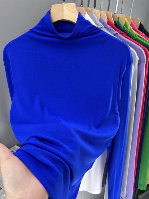 2025 spring slimming new high-neck long-sleeved T-shirt for women with ...
