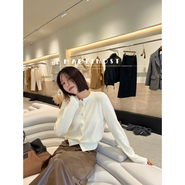 MADEINOST winter sweater cardigan celebrity style chic neckline sequin ...