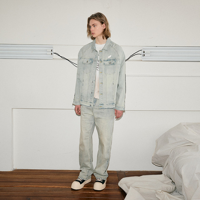 KREATE denim washed distressed yellow mud-dyed ruined denim jacket