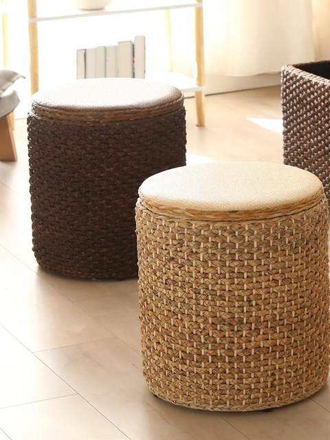 Straw rattan storage stool storage stool simple can sit on sofa bed end ...
