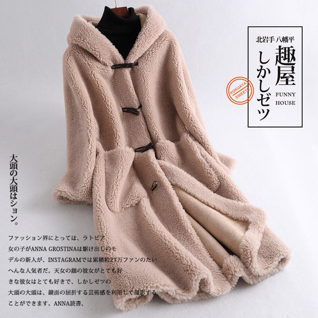2024 winter new style mid-length hooded sheep shearling fur coat lamb ...