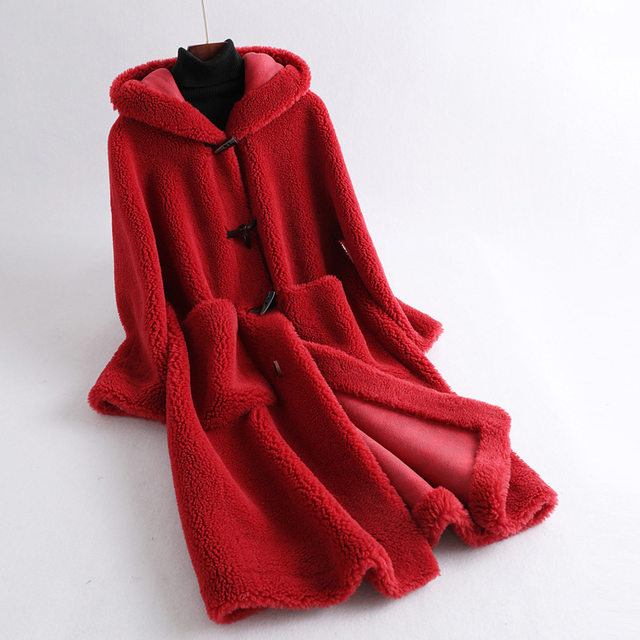 2024 winter new style mid-length hooded sheep shearling fur coat lamb ...