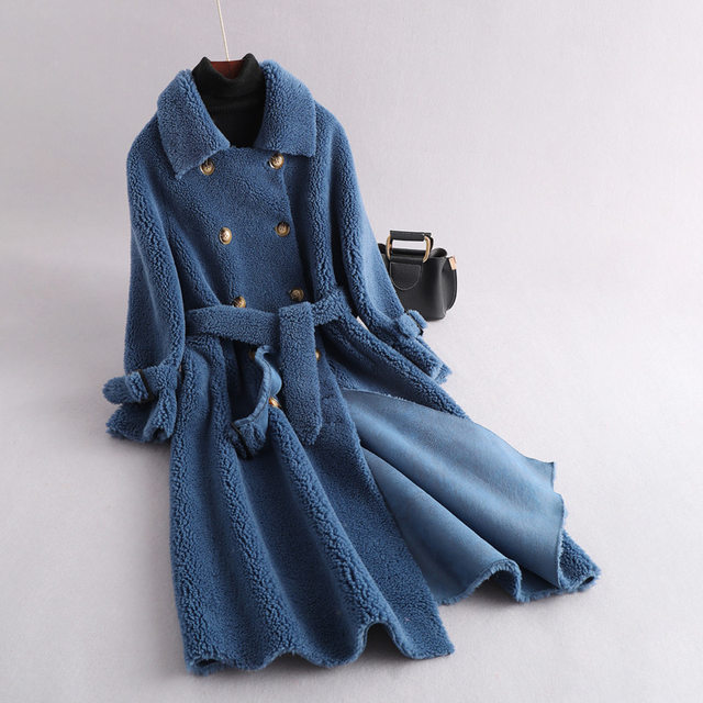 2024 autumn and winter new double-breasted grain sheep shear coat women ...