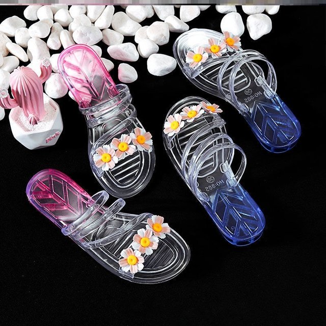 Transparent jelly crystal slippers for women, flat bottom, summer ripe ...