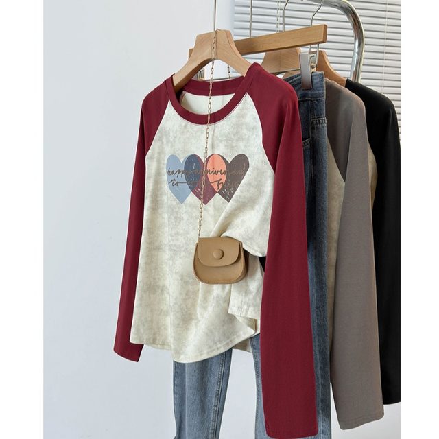 BLLOUKE Ancora red raglan sleeve tie-dyed right shoulder long-sleeved T ...