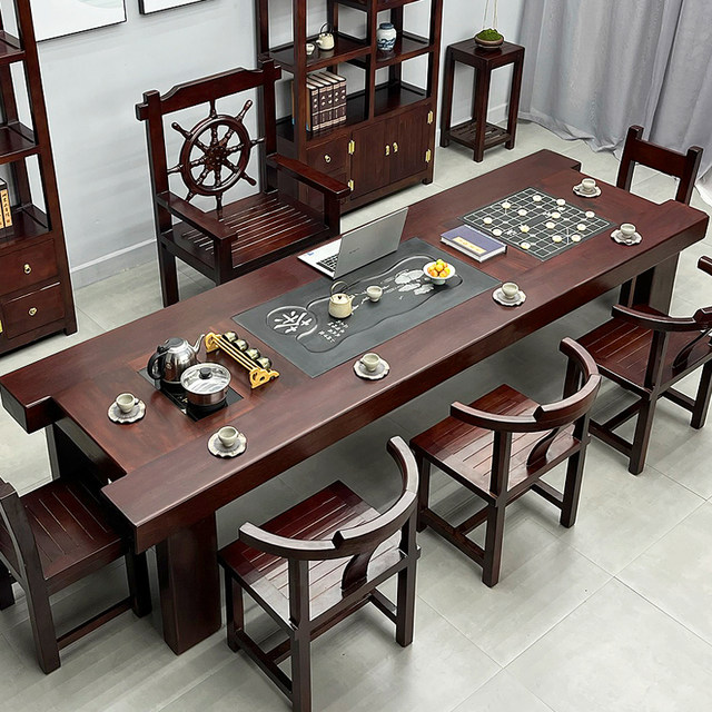 Old ship wood tea table and chair combination solid wood office tea ...