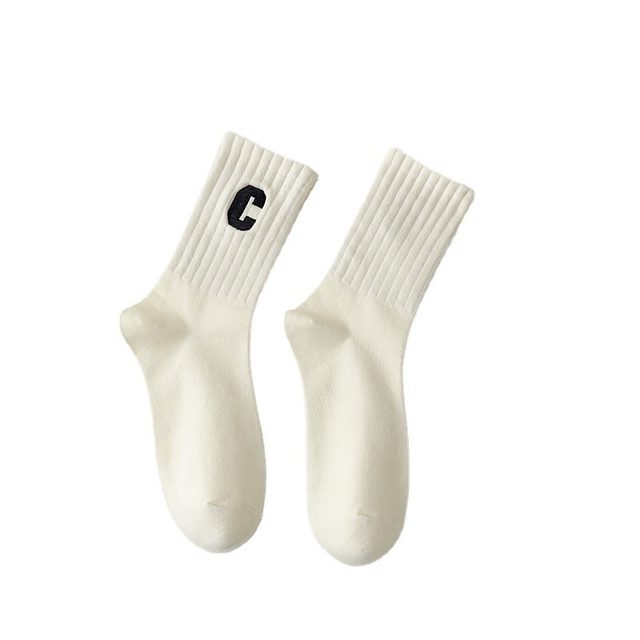 Socks women's mid-calf socks autumn and winter cotton socks C letter ...