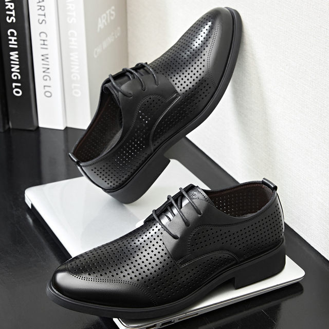 Scarecrow leather shoes men's summer breathable British business formal ...