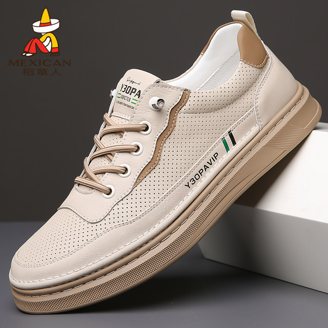 Scarecrow men's shoes for summer breathable genuine leather hollow new ...