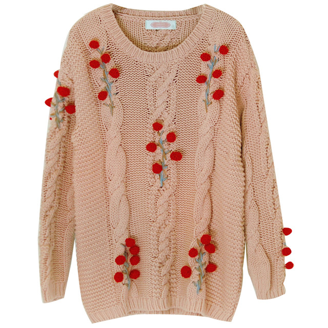 Sailice thick wool handmade three-dimensional ball retro Vintage cute pullover sweater jacket ...