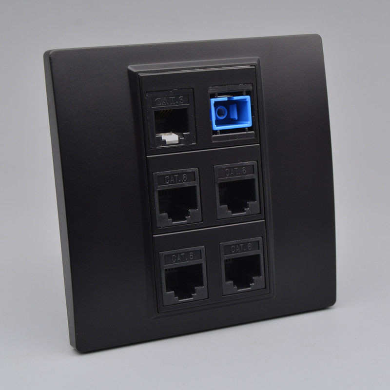 Sawl Black Fiber Optic Network Panel - 4-Port Cat6 Gigabit Ethernet ...