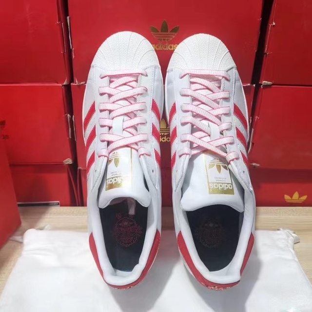 adidas clover men's shoes Superstar classic retro white and red shell ...