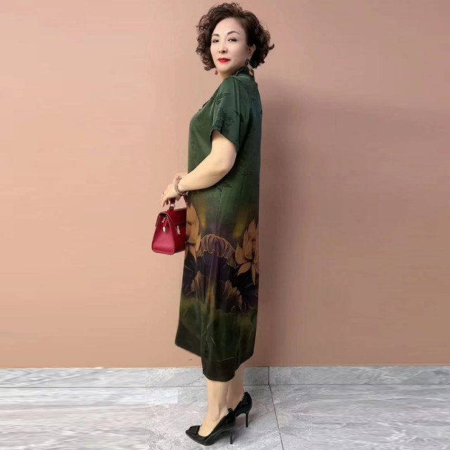 Summer dress for middle-aged and elderly mothers, silk satin short ...