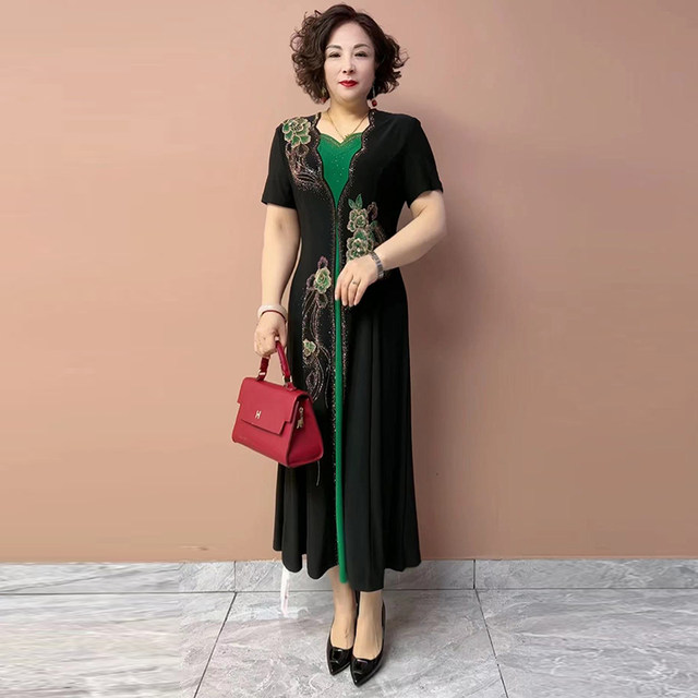 The same summer mothers dress fashion inlaid dresses, long temperament ...