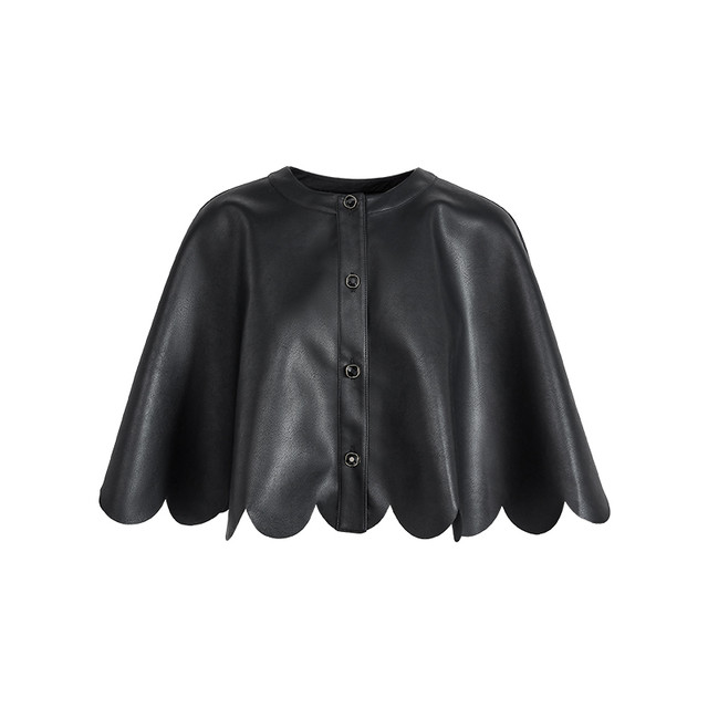 Wide color design shawl leather cloak short coat 2024 autumn new women ...