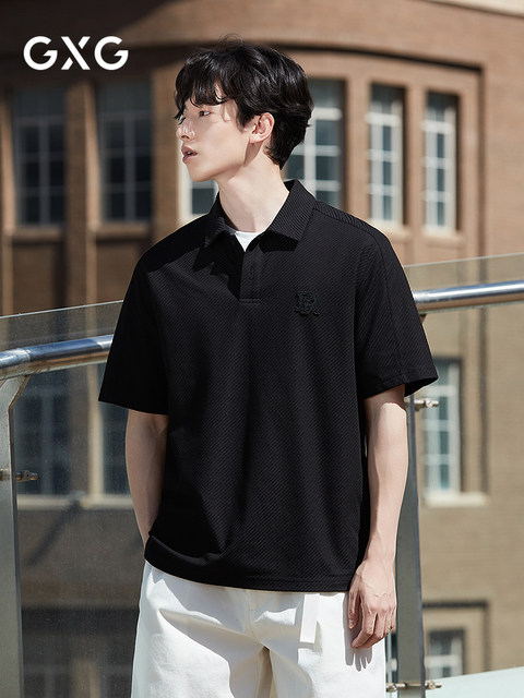 GXG men's clothing, twill texture polo shirt, embroidered casual lapel short-sleeved top, 25 ...