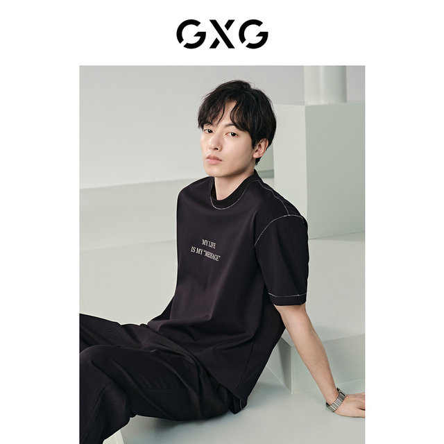 GXG men's clothing 24-year summer black letter decorative round neck short-sleeved T-shirt ...