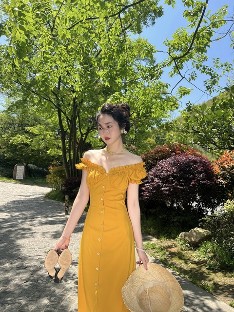 Joe and Joey Ginger French design retro puff sleeve fairy temperament ...