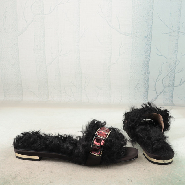 PP wool leather leather color diamond decoration low heels European and ...