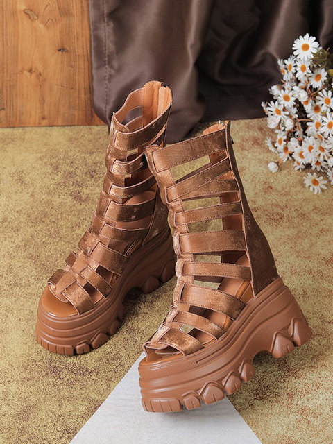 Retro leather 12cm high-end sandals for women with high-top Martin ...