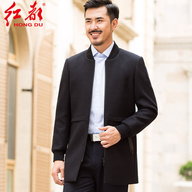 Hongdu autumn and winter wool coat men's mid-length handsome baseball ...