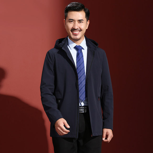 Hongdu Autumn Middle-aged Men's Jacket Casual Removable Hat Dad Wear ...