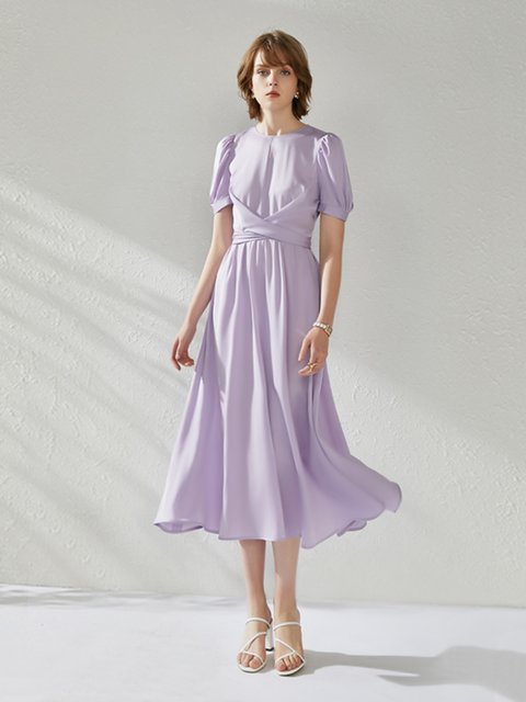 2024 Summer new heavy silk taro purple temperament medium long skirt ...