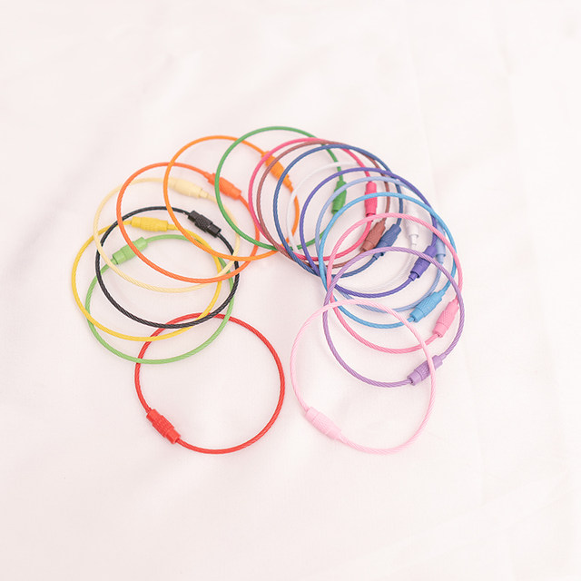 Colored wire rope keychain, painted ring, steel wire rope ring, rubber ...