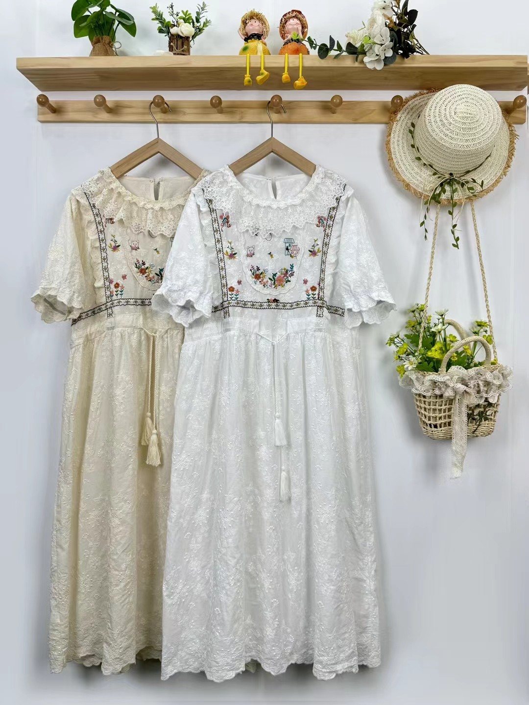 Xia Lei lace the embroidery short -sleeved cotton dress, the waist is ...