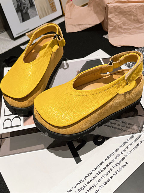 European genuine leather cowhide square toe buns and brennifer shoes ...