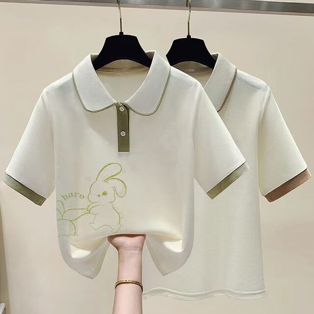 Pure cotton short-sleeved T-shirt for women POLO doll neckline ...