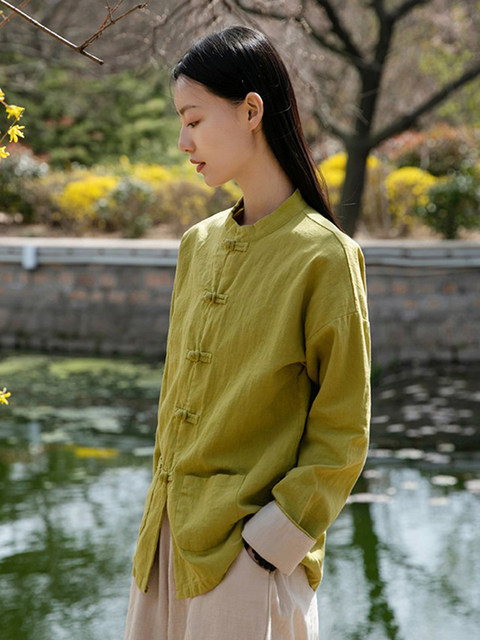 Cotton and linen Chinese style jacket for women in autumn Zen tea ...