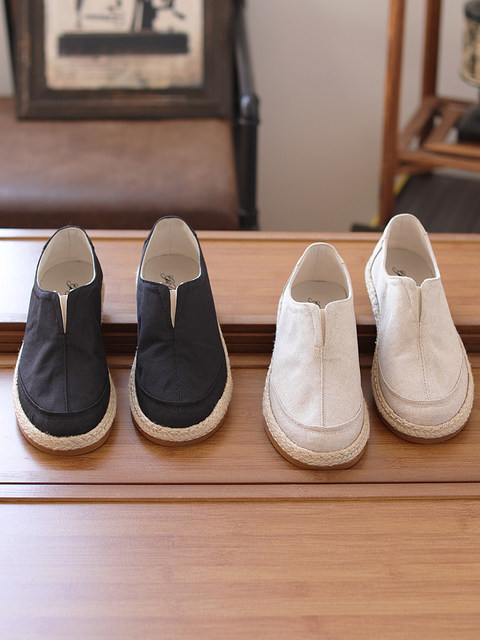 2025 summer casual linen shoes men one-legged canvas shoes lazy shoes ...